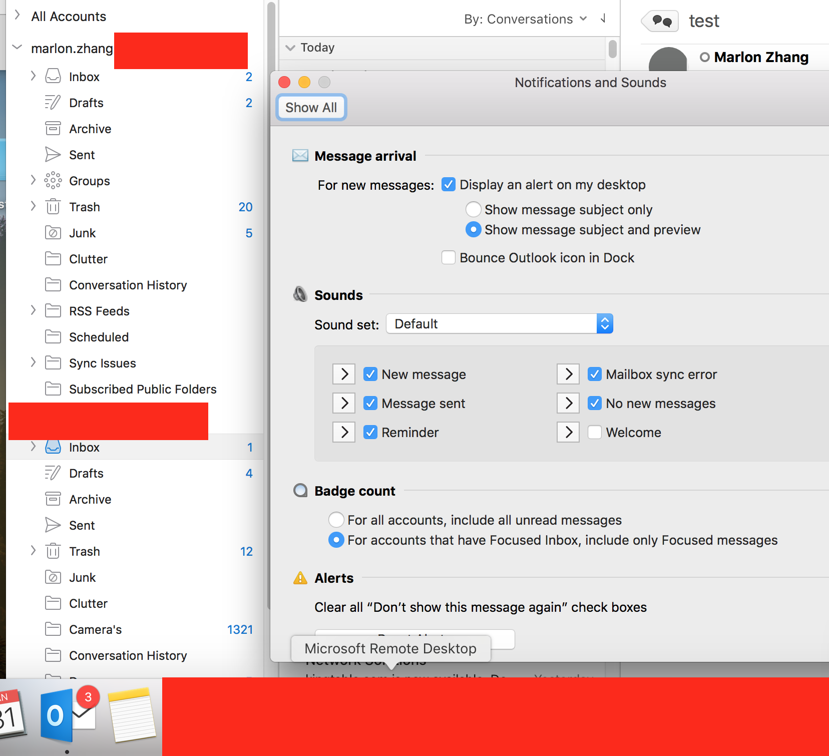 Badge count for unread email on Outlook is showing all account's unread ...