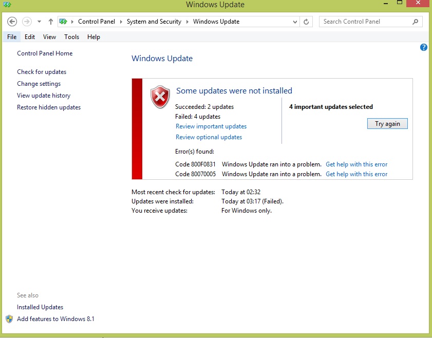 Unable to install Windows updates error code 800F0831 - Microsoft Q&A