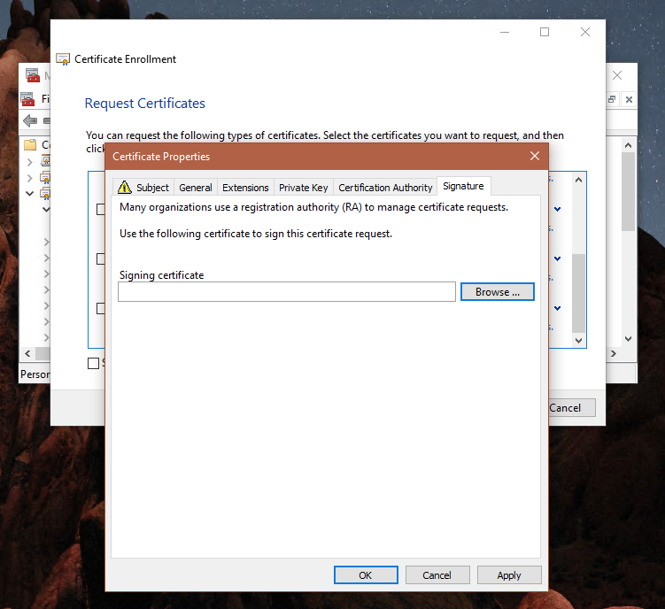 What's the template to get a Certificate Request-Signing Certificate ...