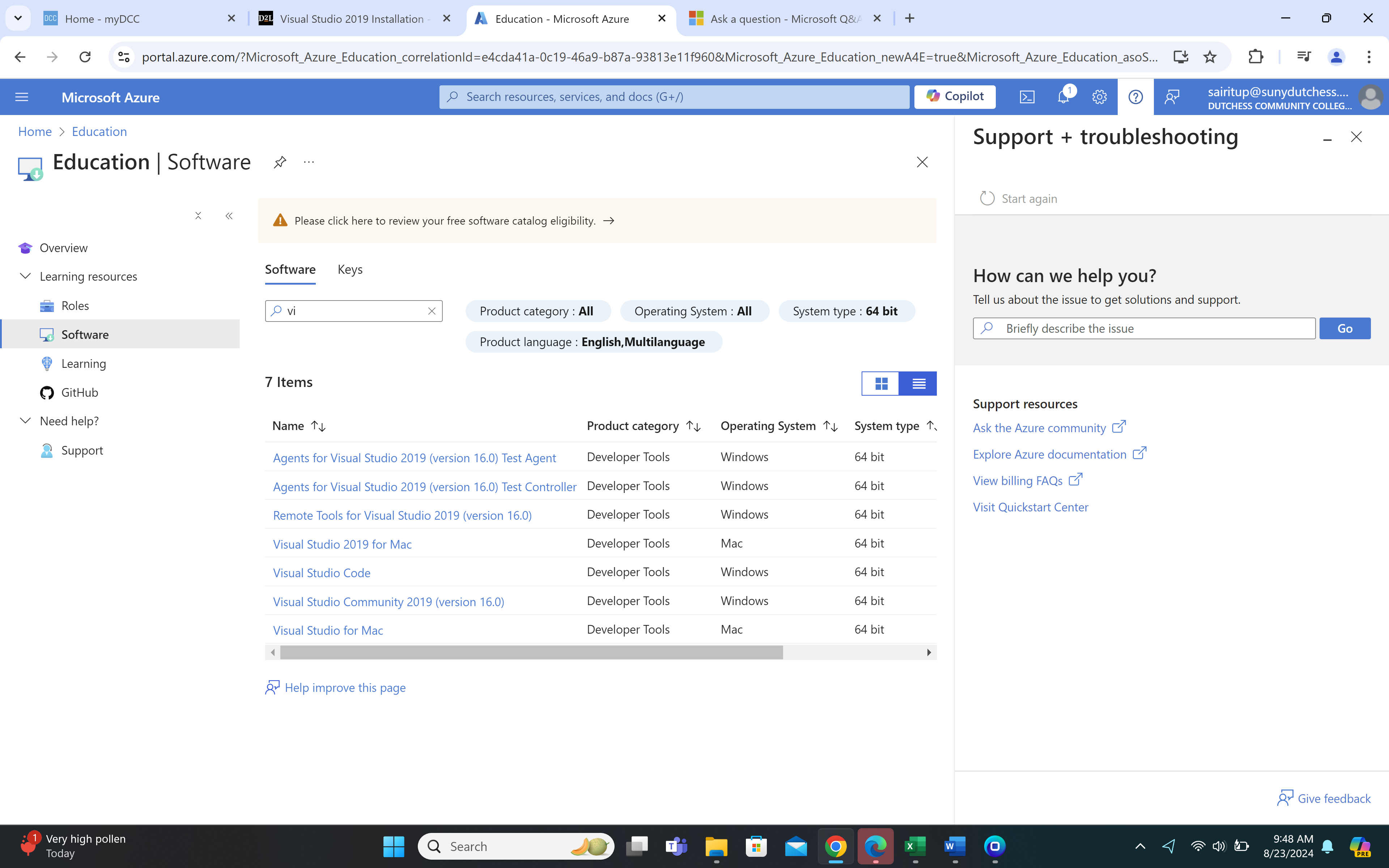 I would like to down load Visual Studio 2019 Developer, thank you. - Microsoft Q&A