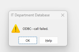 Unable to open any access database . Error: ODBC -call failed ...