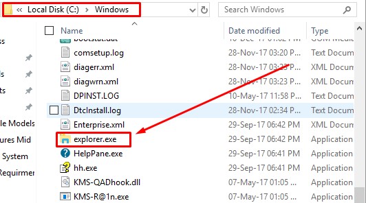 Where is the folder location that explorer.exe should be running from ...