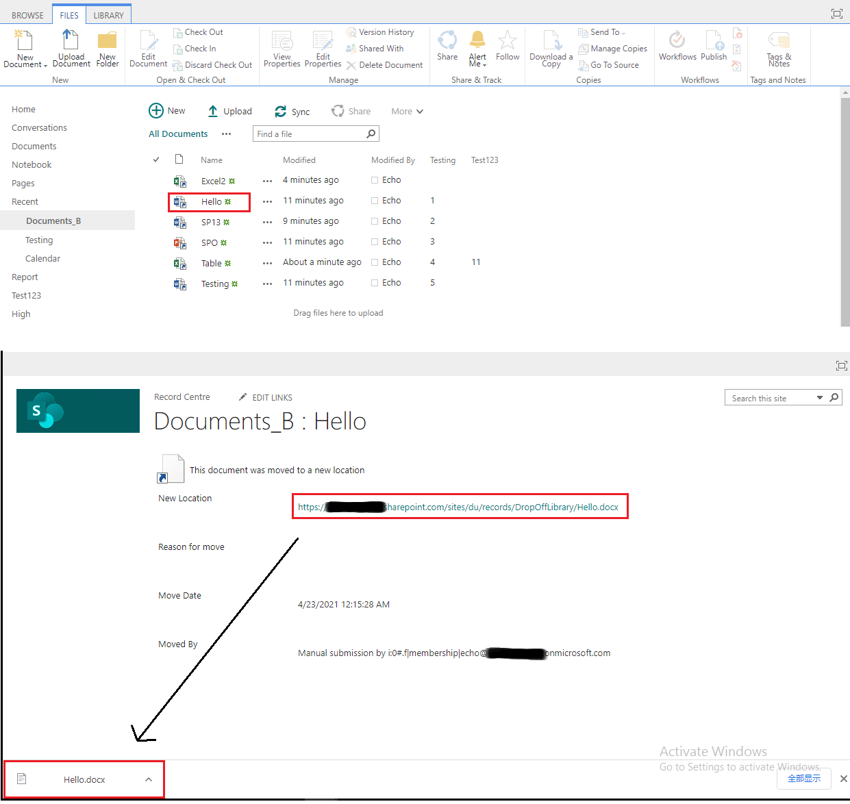 Document sent to Record Centre via Content Organizer when metadata is completed and submitted ...