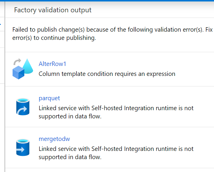 Azure data factory Data flow throw validation warning - Microsoft Q&A