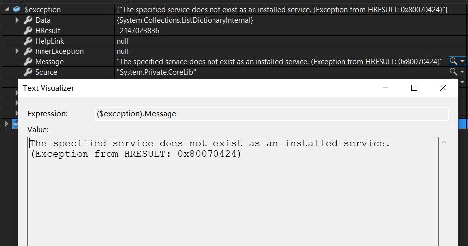 The specified service does not exist as an installed service ...