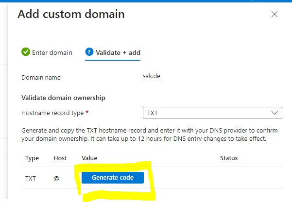 When Adding A Custom Domain From Non Azure Provider I Cannot Create Validation Token For