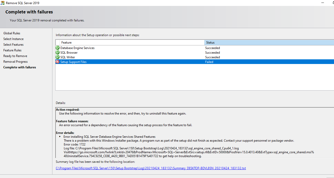 Uninstalling Sql Server2019 Microsoft Qanda