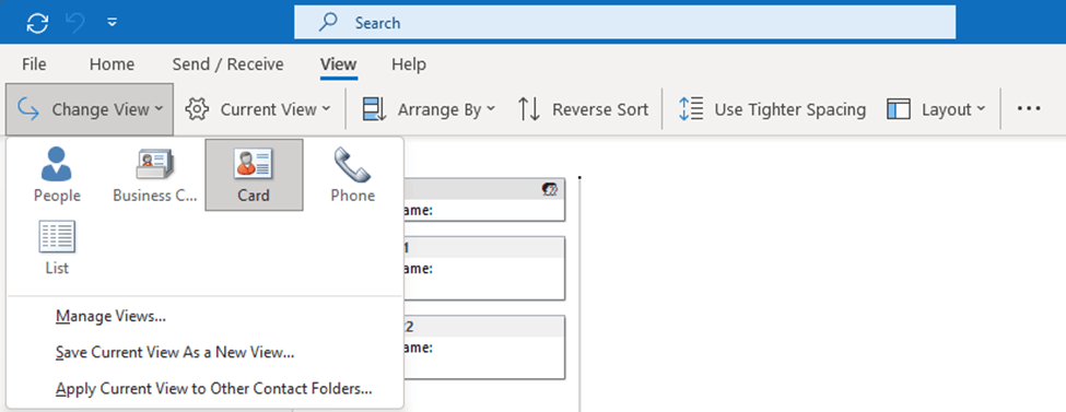 I am trying to change Contacts to Card View, but no option available ...