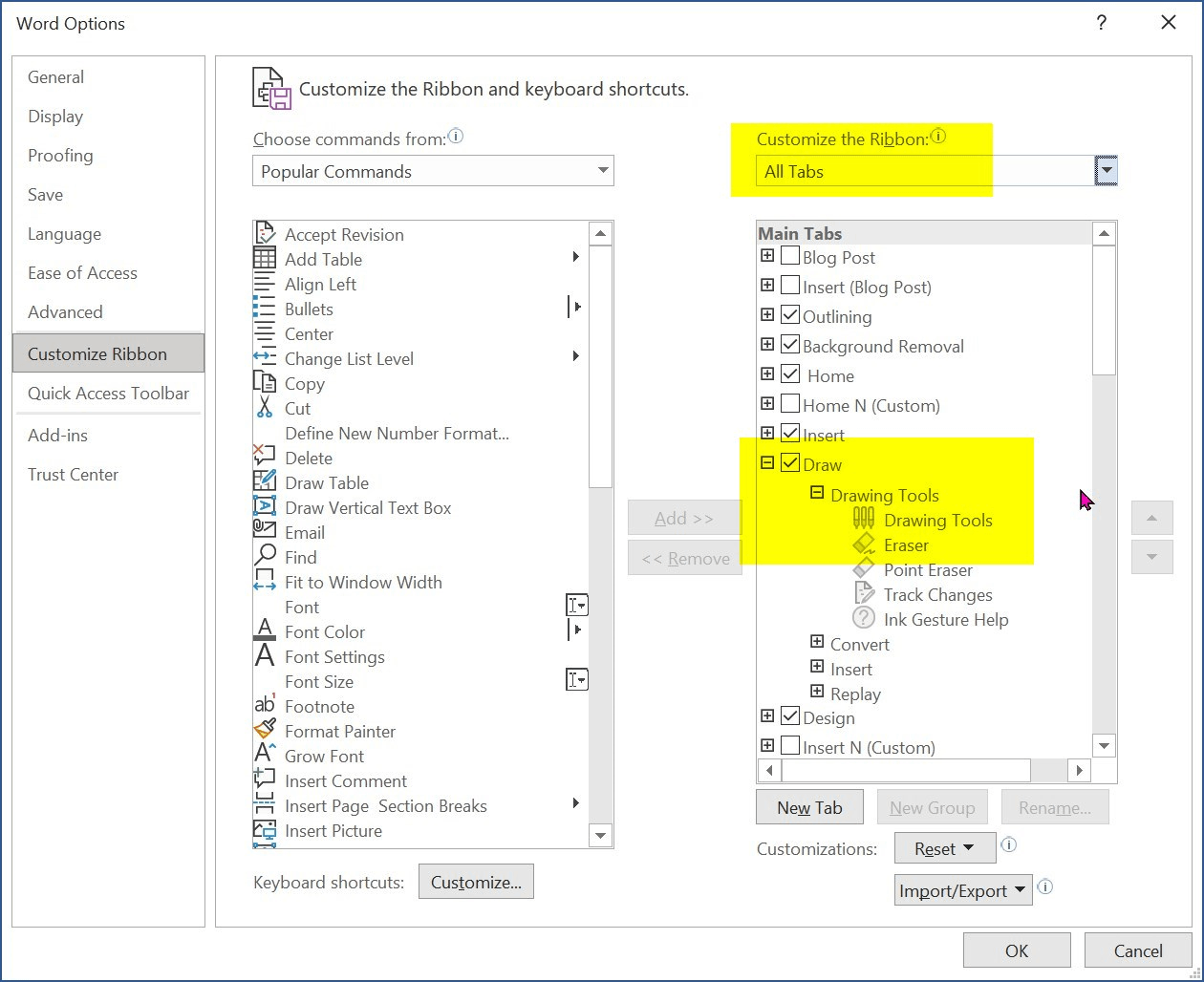 Table Eraser Option Not Available - Microsoft Q&A