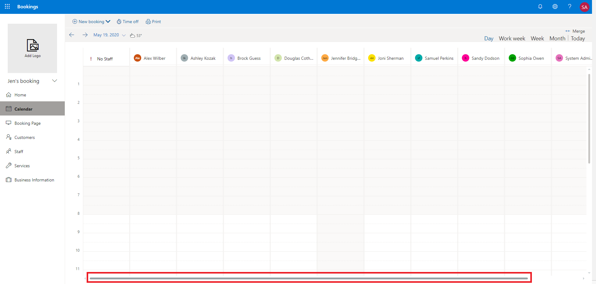 Microsoft Bookings scroll bar (left to right) - Microsoft Q&A