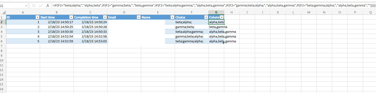 Microsoft Forms, Multiple Choice Order of Response in Excel Sheet ...