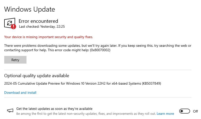 windows update error encountered 0x80070002... How to fix it... - Microsoft Q&A