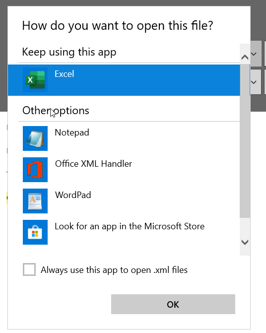 Opening XML file from Outlook 365 - Always prompted to choose application - Microsoft Q&A