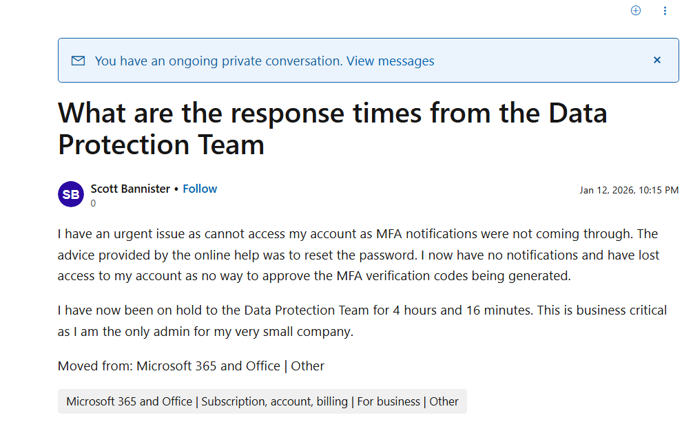 What are the response times from the Data Protection Team - Microsoft Q&A