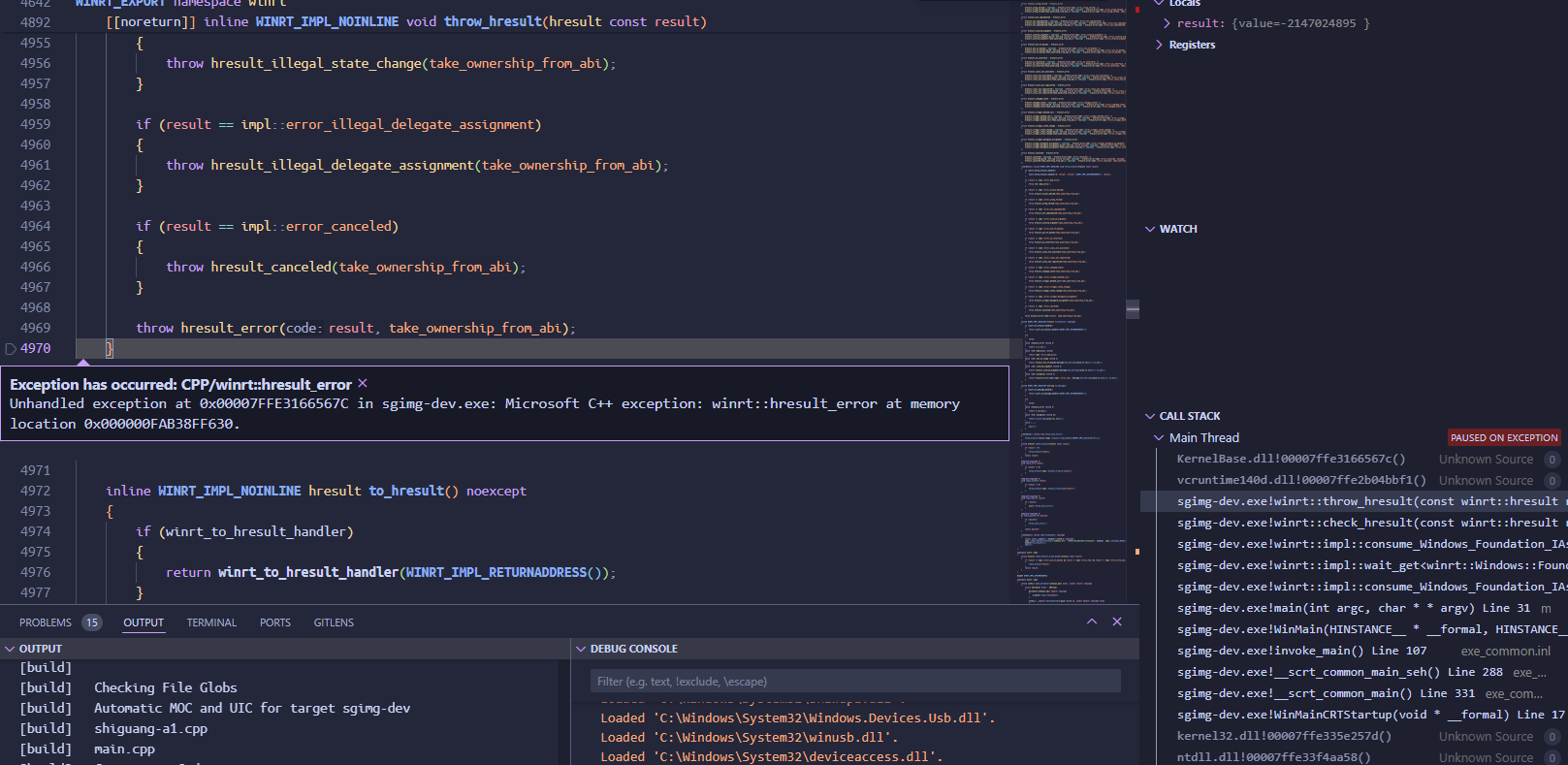 winrt::Windows::Devices::Usb::UsbDevice::FromIdAsync throws exception on get - Microsoft Q&A