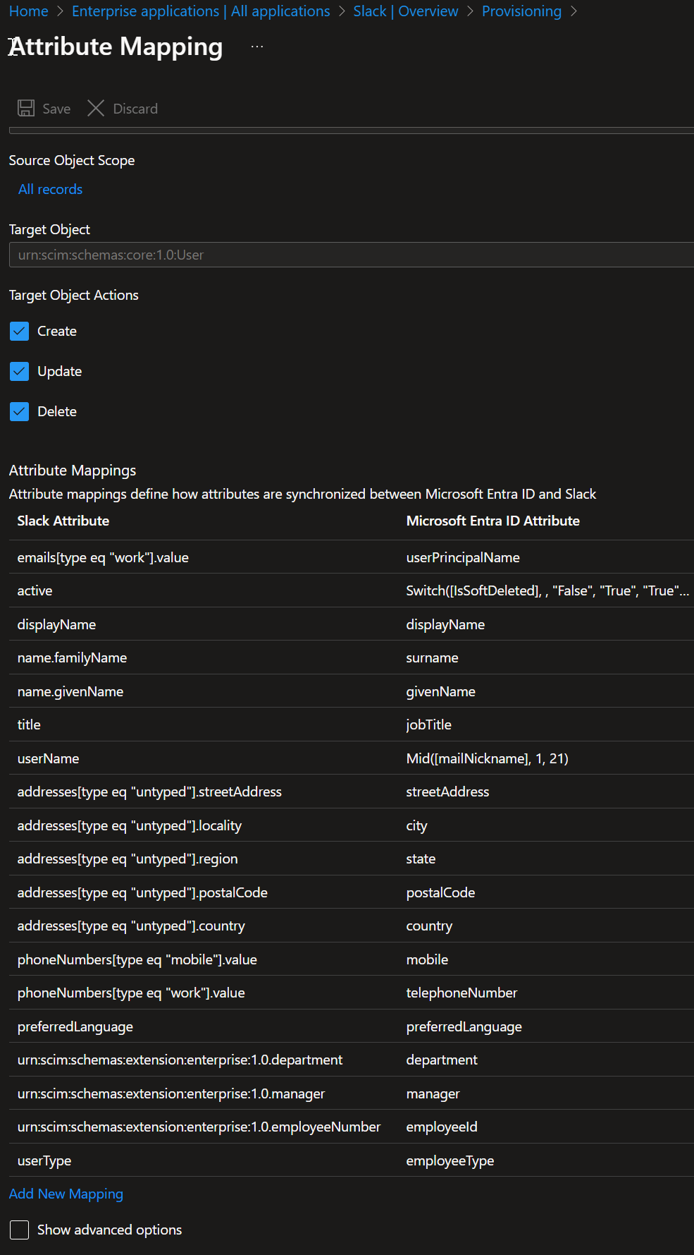 What is the expression require in Azure Enterprise applications attribute mappings for manager ...