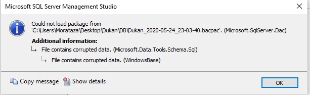 Unable to import database file to sql server management studio because ... Unable to import database file to sql server management studio because ...