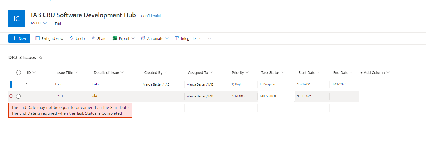 In a SharePoint list I want to make the End Date Required when the Task ...