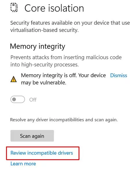 Incompatibilities drivers in Memory Integrity - Microsoft Q&A