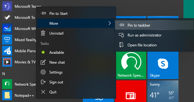 how do I pin the ms teams app to my taskbar? - Microsoft Q&A
