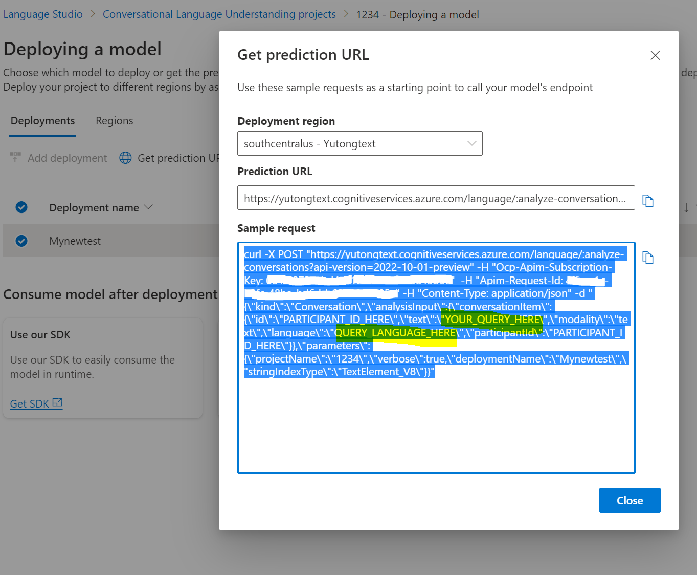 Accessing endpoint URL of CLU (Prediction URL ) - Microsoft Q&A