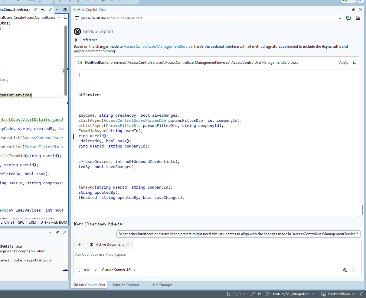 In Visual Studio IDE 2026, GitHub Copilot Chat, I must stretch the side bar to find the apply ...