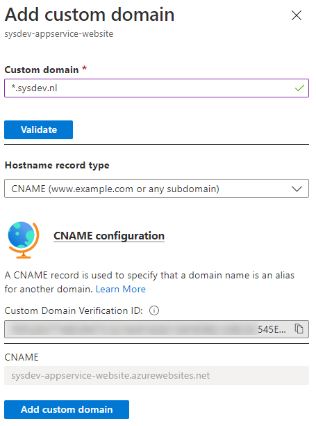 Adding Custom Domain In App Service As Wildcard Gives Error Provided Record