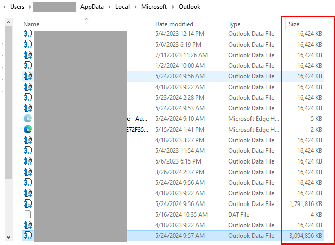 Total OST file size in PC - Microsoft Q&A