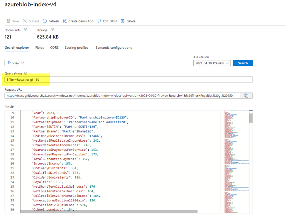 Azure Open AI Studio not filtering any data when the cognitive search index has a mixture of ...