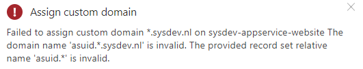 Adding Custom Domain In App Service As Wildcard Gives Error Provided Record