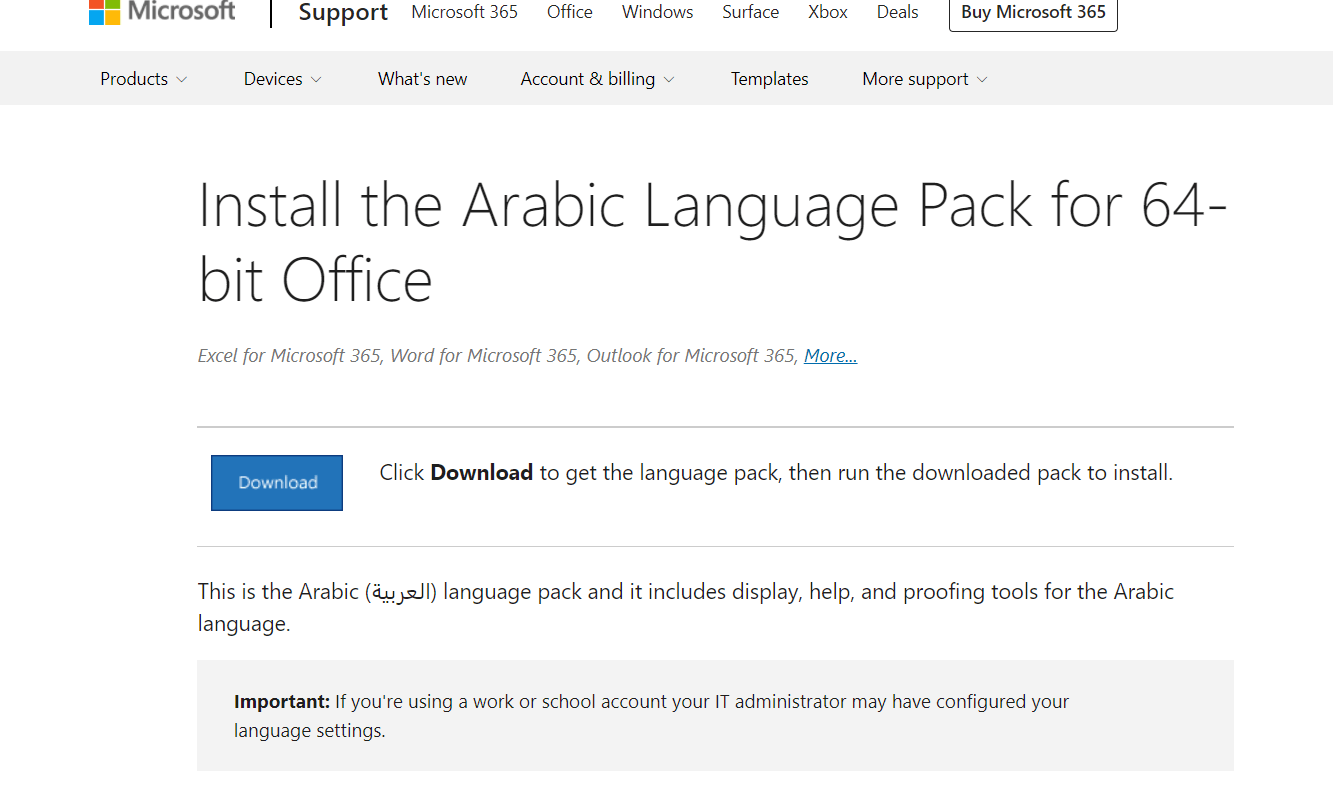 Arabic proofing tool office 2021 download button not active - Microsoft Q&A