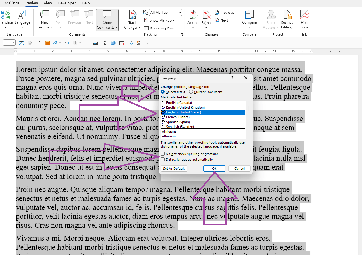 Individual characters retain different language to proofing language ...