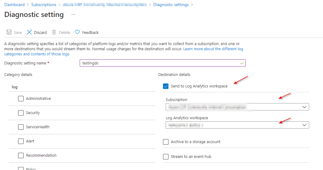 Send Azure Subscription Diagnostic To Log Analytic Workspace In A 2nd Subscription Microsoft Qanda 