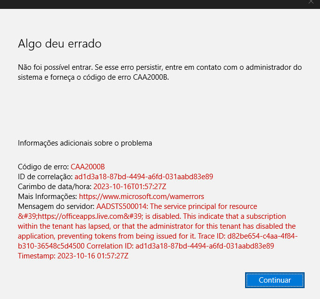 Erro CAA2000B ao entrar no word - Microsoft Q&A