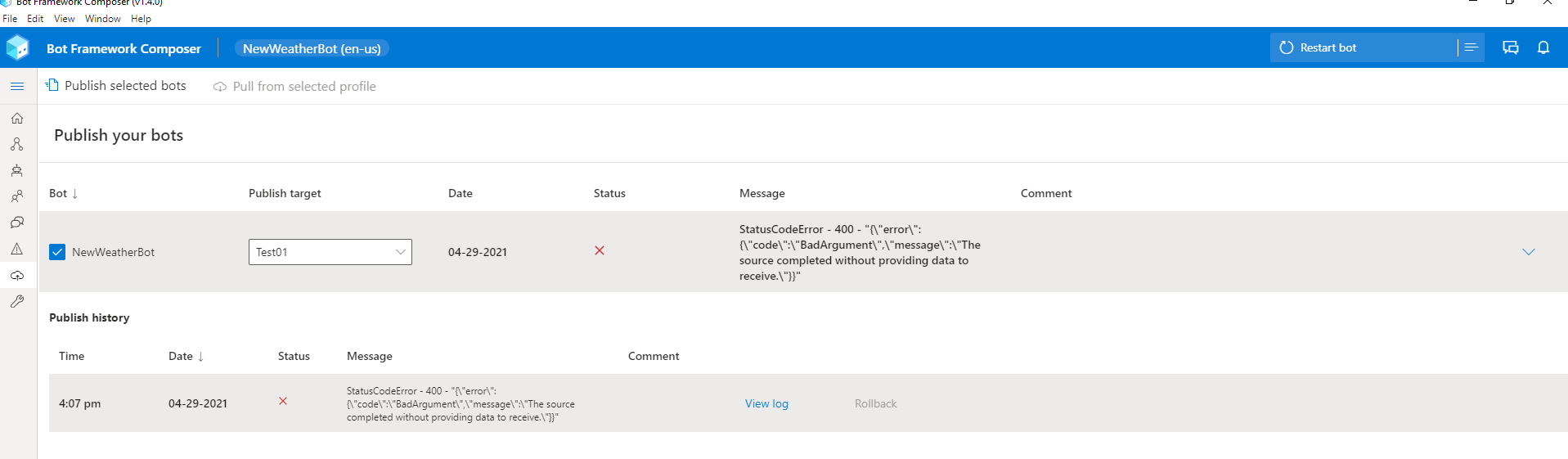 Unable to Publish Composer Bot App - Microsoft Q&A