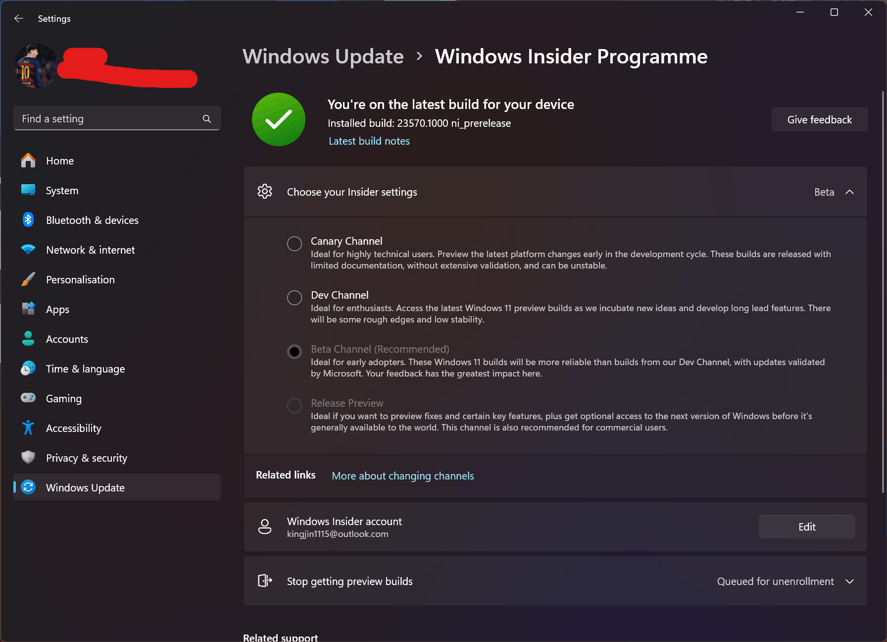 Windows 11 at dev channel but the insider settings automatically ...