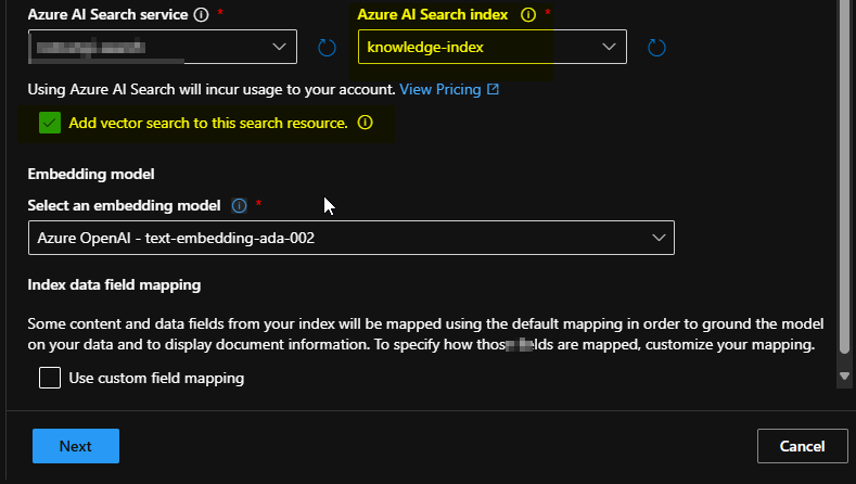 Unable to Enable Vector Search in Azure OpenAI Chat Playground for Azure AI Search Data Source ...