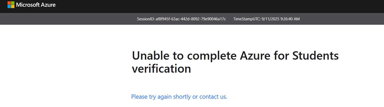 Unable to Verify Student status for Azure - Microsoft Q&A