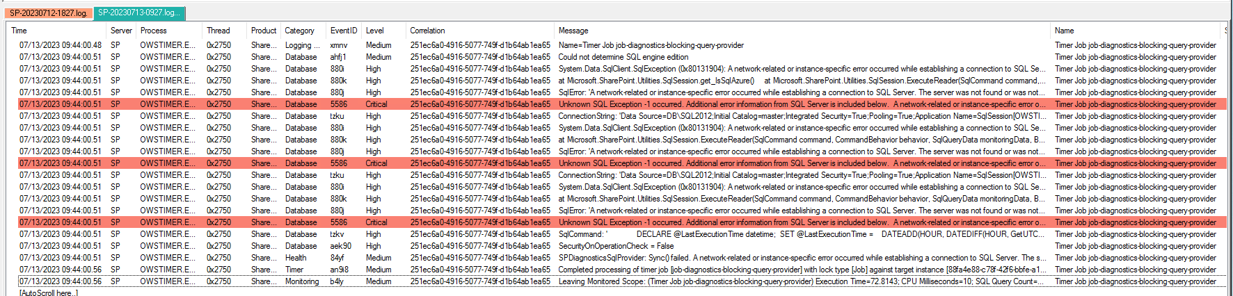 Sharepoint 2016 Timer Job job-diagnostics-blocking-query-provider throwing SQL Exception in ULS ...