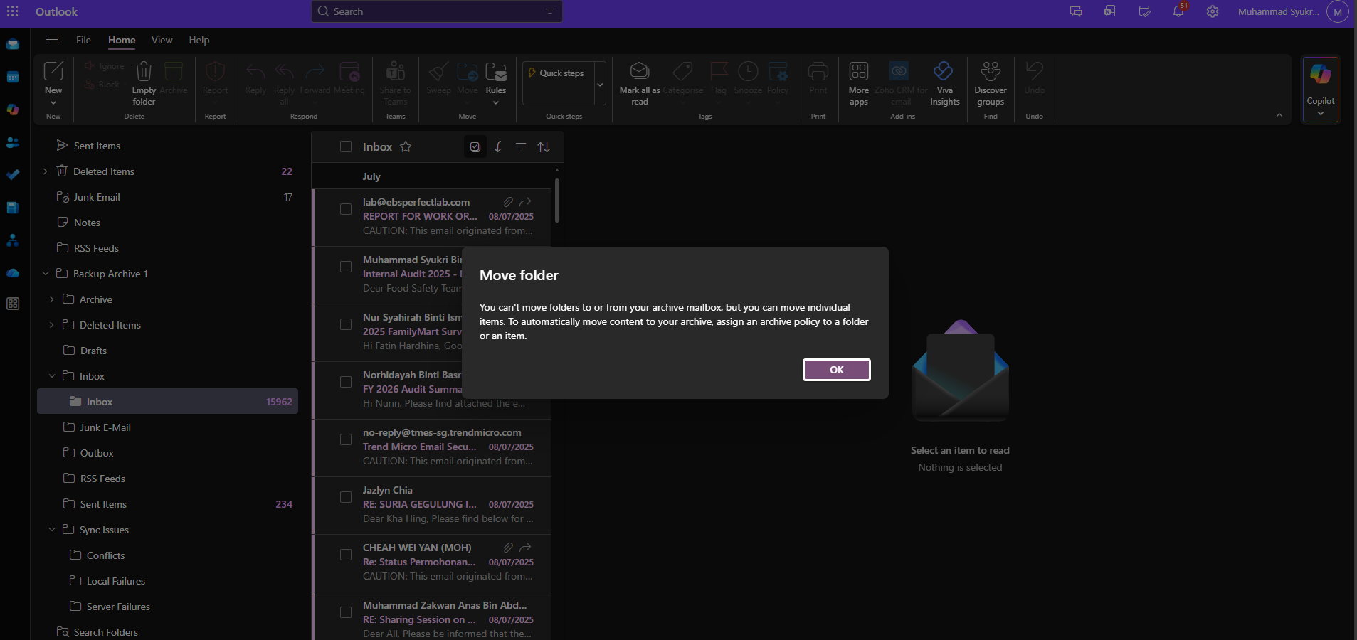 Inbox to In-Place Archive in Outlook Web - Microsoft Q&A