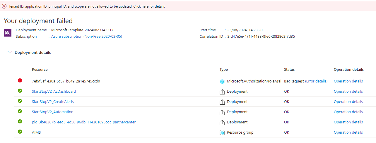 StartStopV2 deployment error RoleAssignmentUpdateNotPermitted ... StartStopV2 deployment error RoleAssignmentUpdateNotPermitted ...