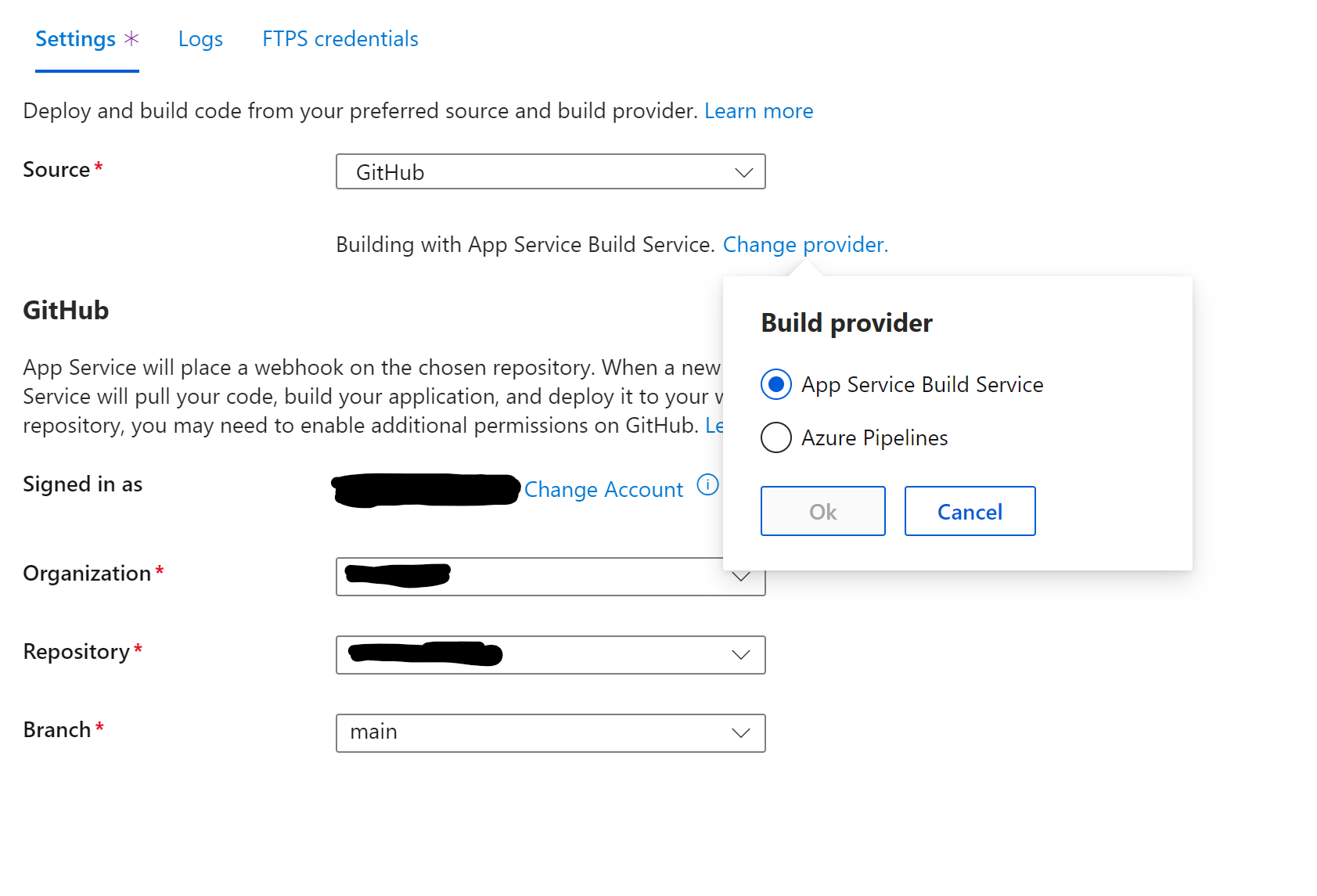 Why isn't GitHub Actions Showing up as an Option for App Service Build ...