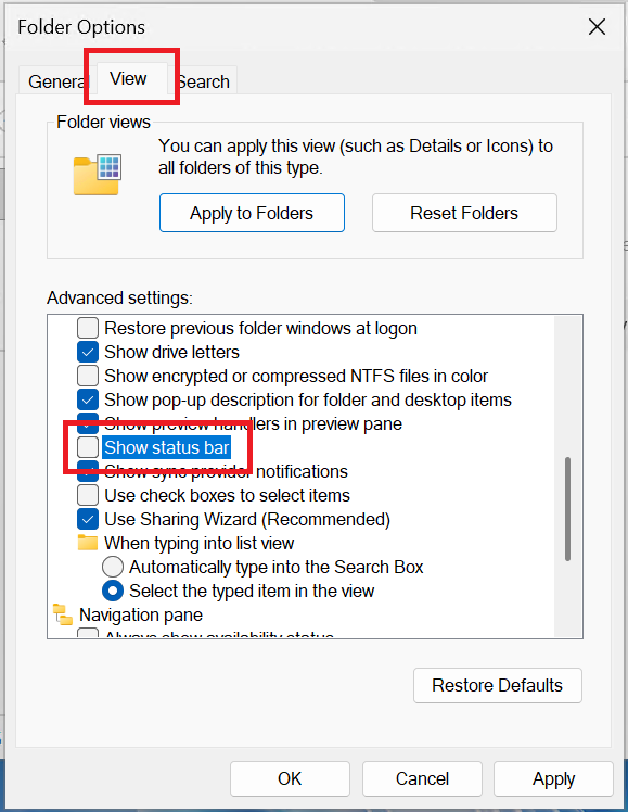 Why doesn't the Status bar in Explorer stay hidden even when I apply ...
