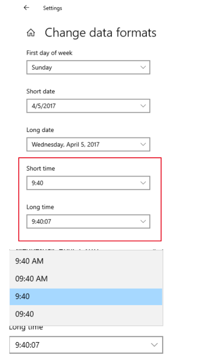 I'm not able to change the outlook time format from 24hrs to 12hrs ...