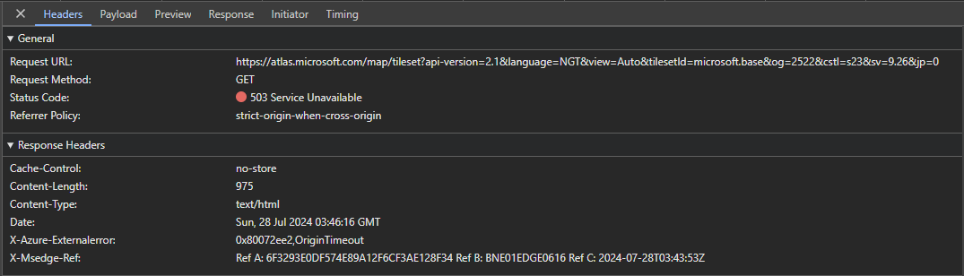 503 response from atlas.microsoft.com apis - Microsoft Q&A