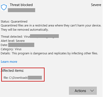 In Windows Security what happens if you click on "Threat Blocked ...