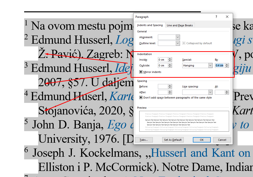 Problem aligning footnote indentation (first line and hanging) in Word ...