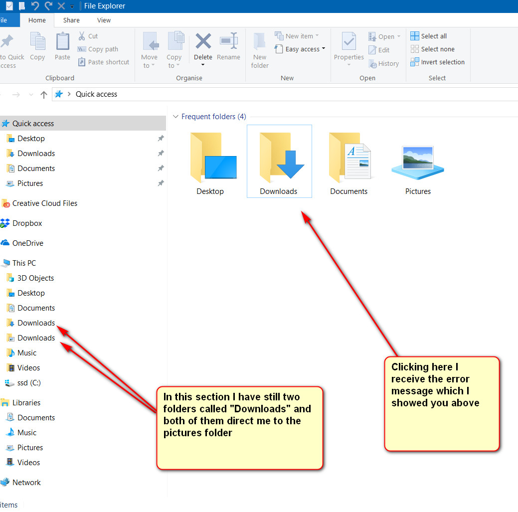 In Windows 10 my downloads folder merged with my picture folder ...