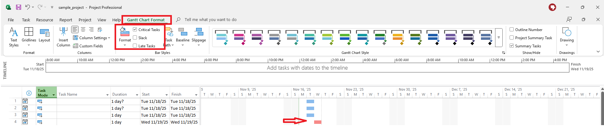 Is there a way to show link arrows for the tasks only in the critical ...