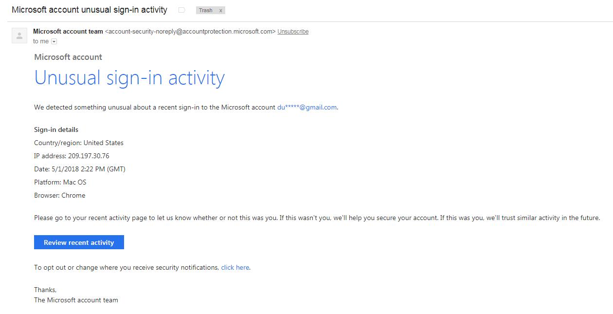 Microsoft account unusual sign-in activity- phishing/scam question ...